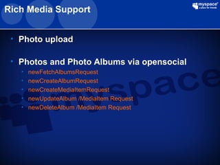 MySpace Open Platform enhancements with OpenSocial 0.9 | PPT | Internet | Computing