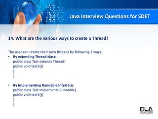 Dev labs alliance top 20 basic java interview question for sdet | PPT
