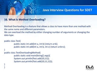 Dev labs alliance top 20 basic java interview question for sdet | PPT