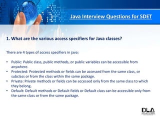 Top 20 basic java interview questions for SDET | PPT