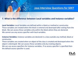 Top 20 basic java interview questions for SDET | PPT