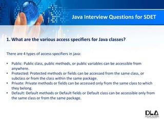 Dev labs alliance top 20 basic java interview questions for sdet | PPT