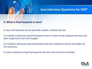 Dev labs alliance top 20 basic java interview questions for sdet | PPTX