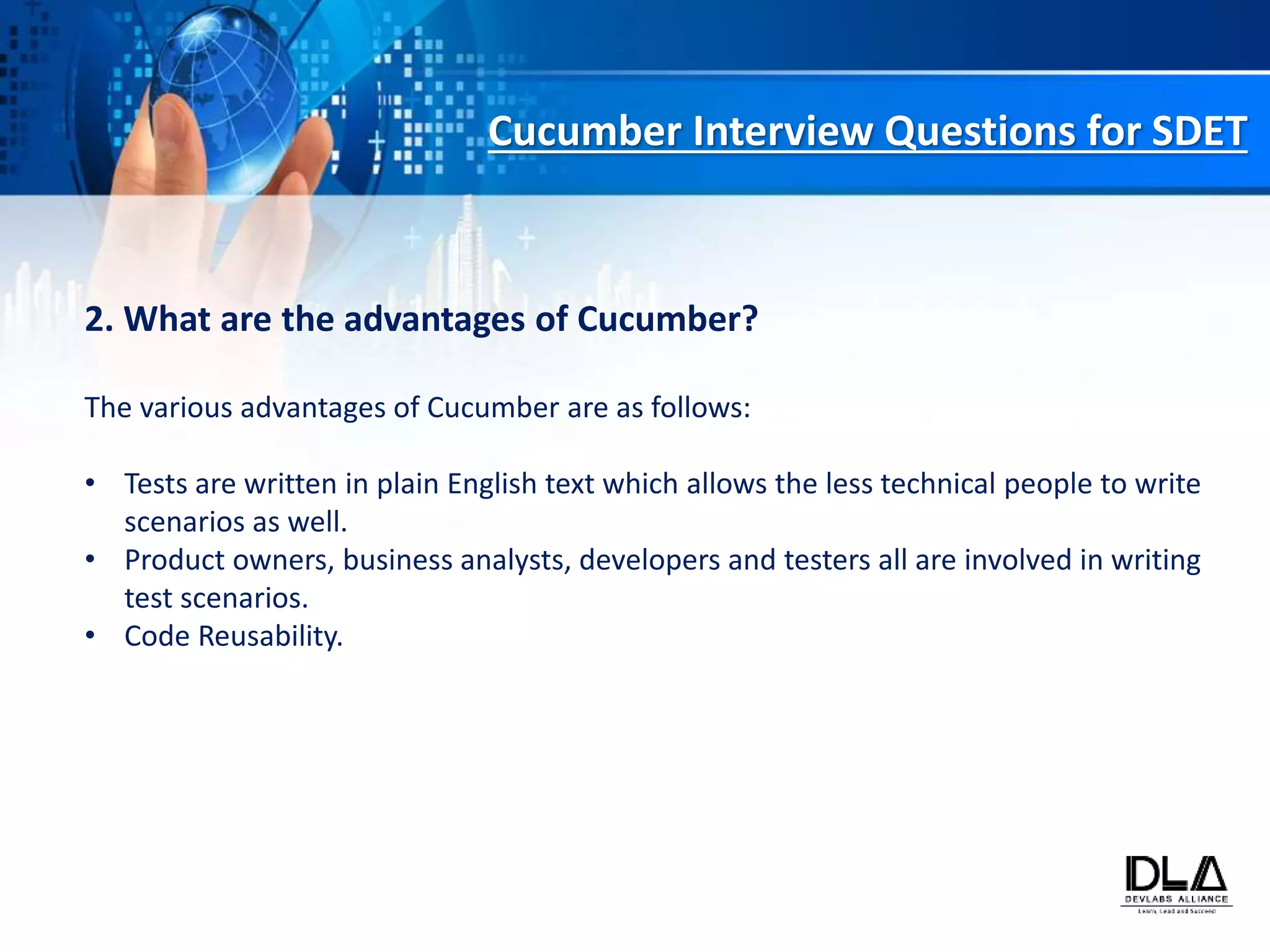 Top 20 cucumber interview questions for sdet | PPT