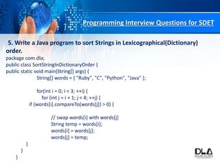 Top 20 java programming interview questions for sdet | PPTX