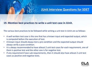 Top 20 Junit interview questions for sdet | PPT