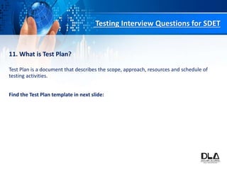 Top 20 software testing interview questions for sdet | PPT