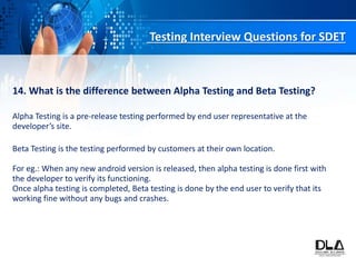 Top 20 software testing interview questions for sdet | PPT