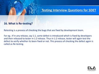 Top 20 software testing interview questions for sdet | PPT