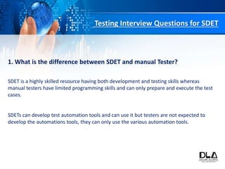 Top 20 software testing interview questions for sdet | PPT