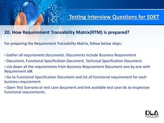 Top 20 software testing interview questions for sdet | PPT