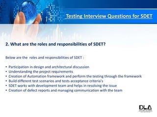 Top 20 software testing interview questions for sdet | PPT