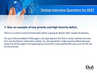 Top 20 software testing interview questions for sdet | PPT