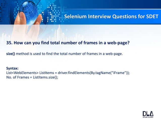 DevLabs Alliance Top 50 Selenium Interview Questions for SDET | PPT DevLabs Alliance Top 50 Selenium Interview Questions for SDET | PPT