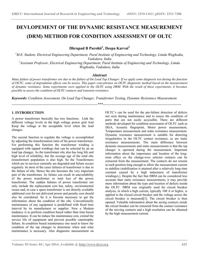 Devlopement of the dynamic resistance measurement (drm) method for ...