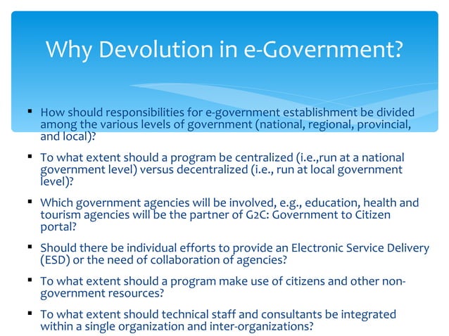 Devolution of e governance among multilevel government structure v3 | PPT