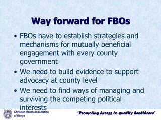 Devolution of health services in Kenya by Dr Samuel Mwenda, CHAK | PDF