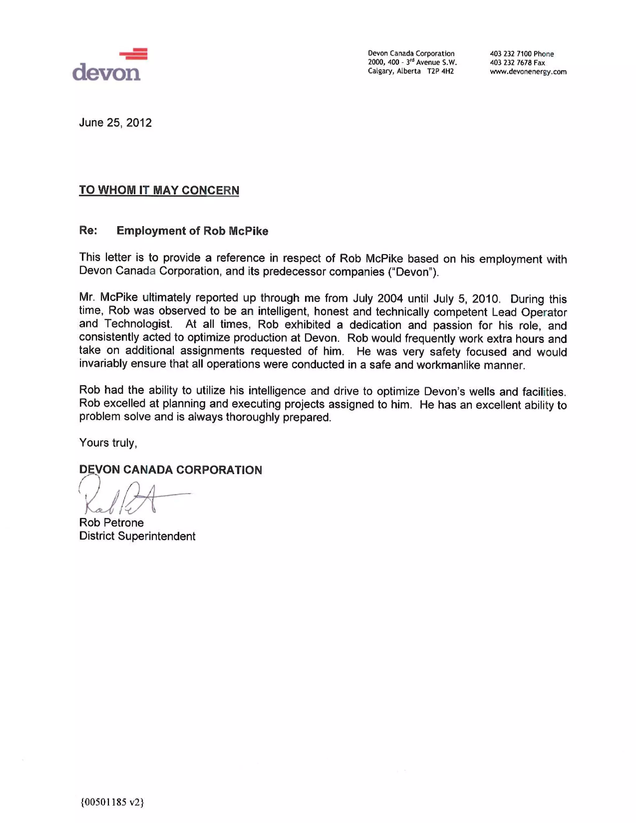 Devon reference letter | PDF