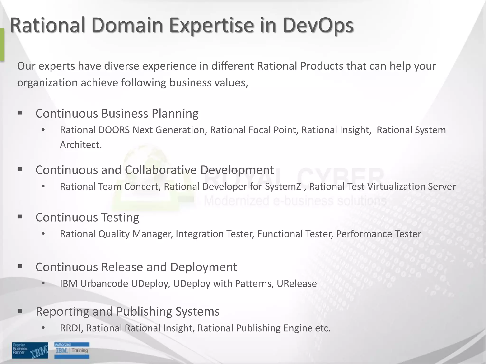 Royal Cyber Inc. IBM DevOps® Expertise | PDF | IT and Internet Support ...