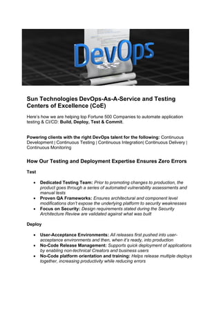 Sun Technologies DevOps-As-A-Service and Testing Centers of Excellence ...