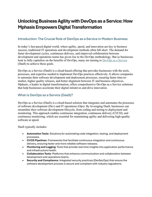 Unlocking Business Agility with DevOps as a Service: How Mphasis Empowers Digital Transformation ...