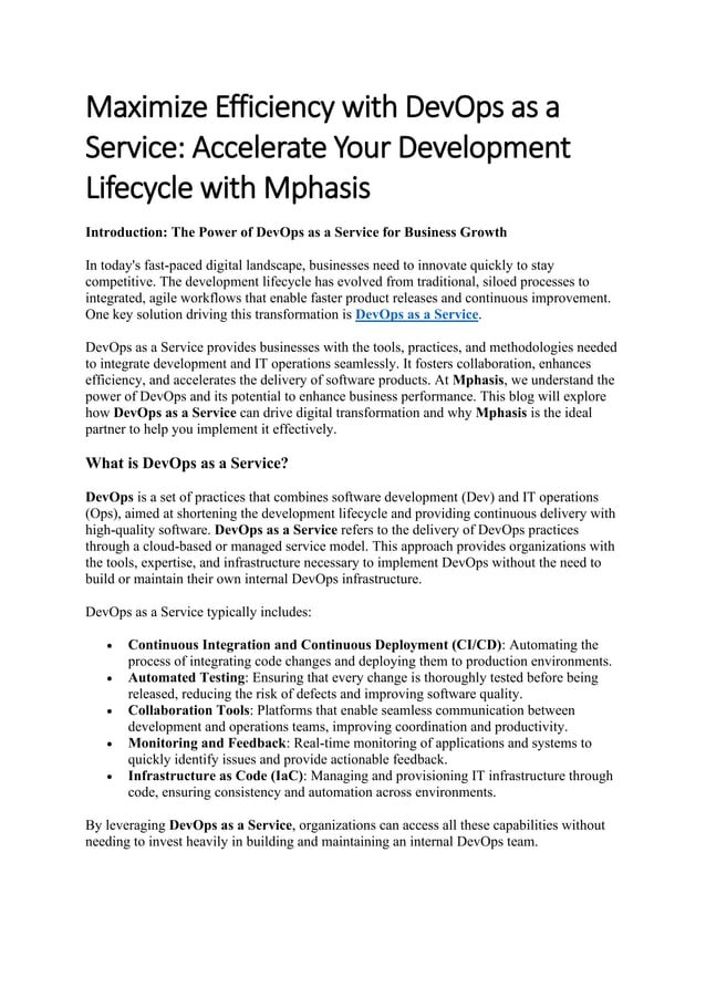 Maximize Efficiency with DevOps as a Service: Accelerate Your Development Lifecycle with Mphasis ...