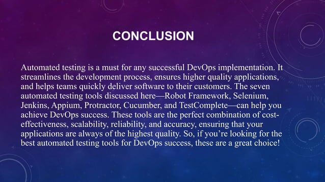 Devops Automated Testing Tools Pptx Web Development Internet