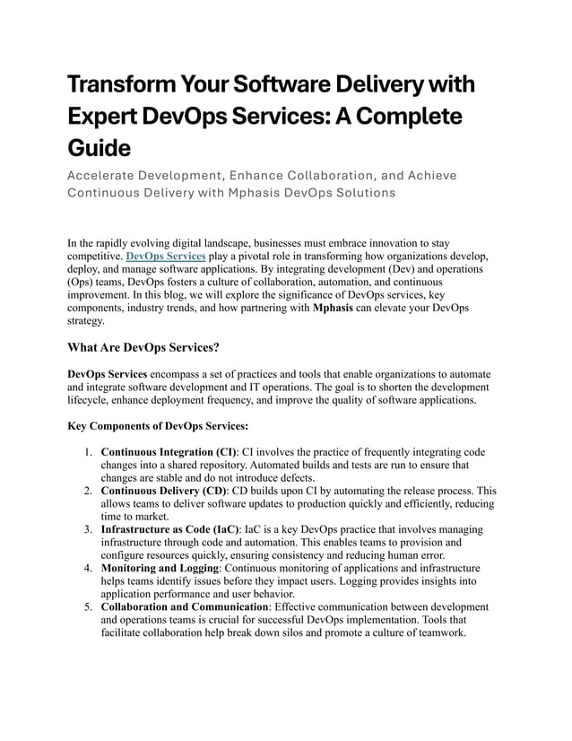 Transform Your Software Delivery with Expert DevOps Services: A ...