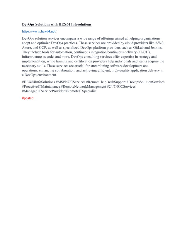 DevOps Solutions with HEX64 Infosolutions | PDF