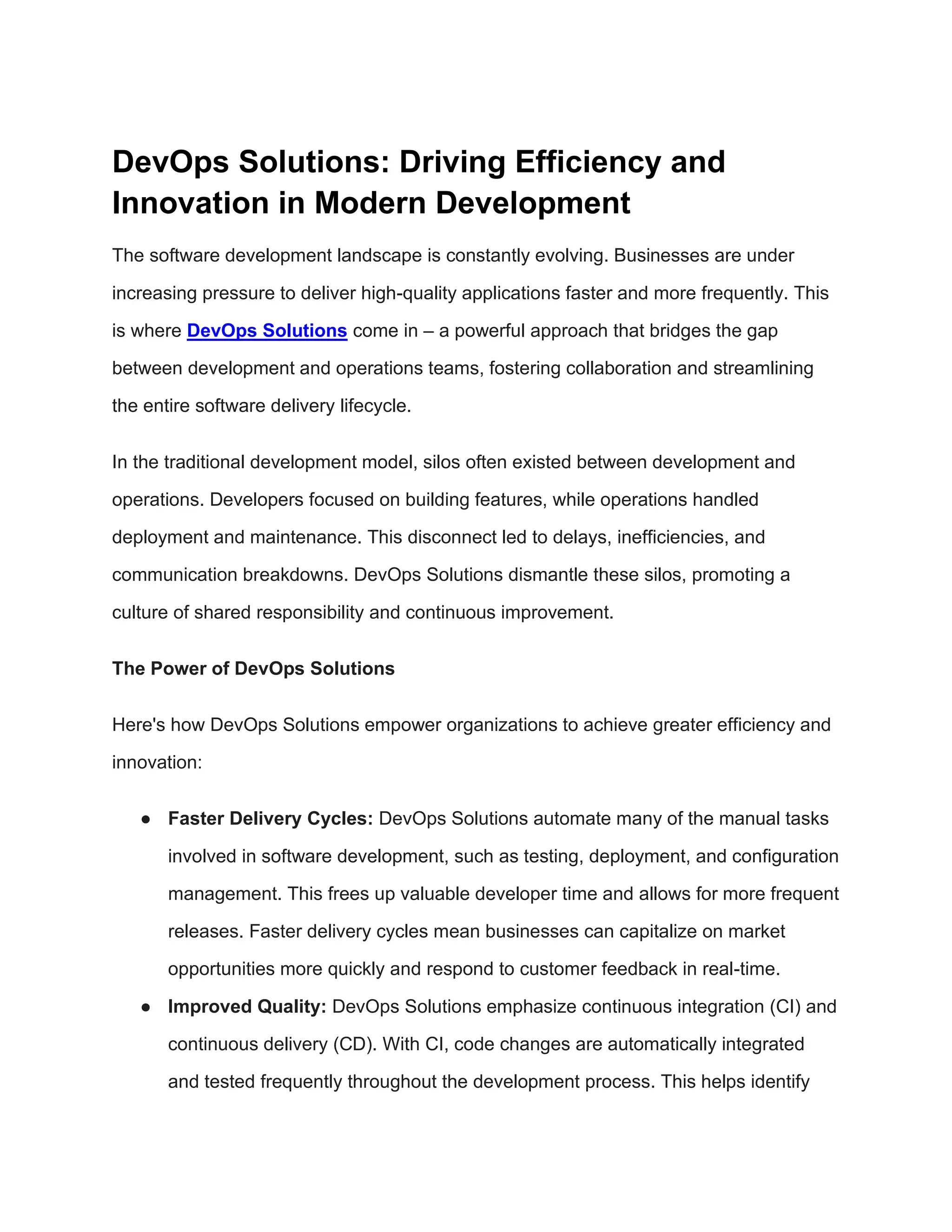DevOps Solutions: Driving Efficiency and Innovation in Modern Development | PDF