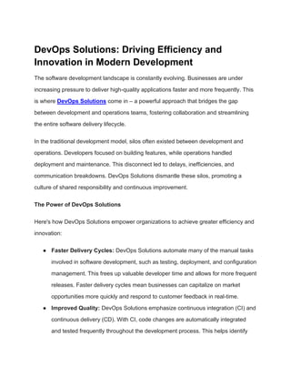 DevOps Solutions: Driving Efficiency and Innovation in Modern Development | PDF
