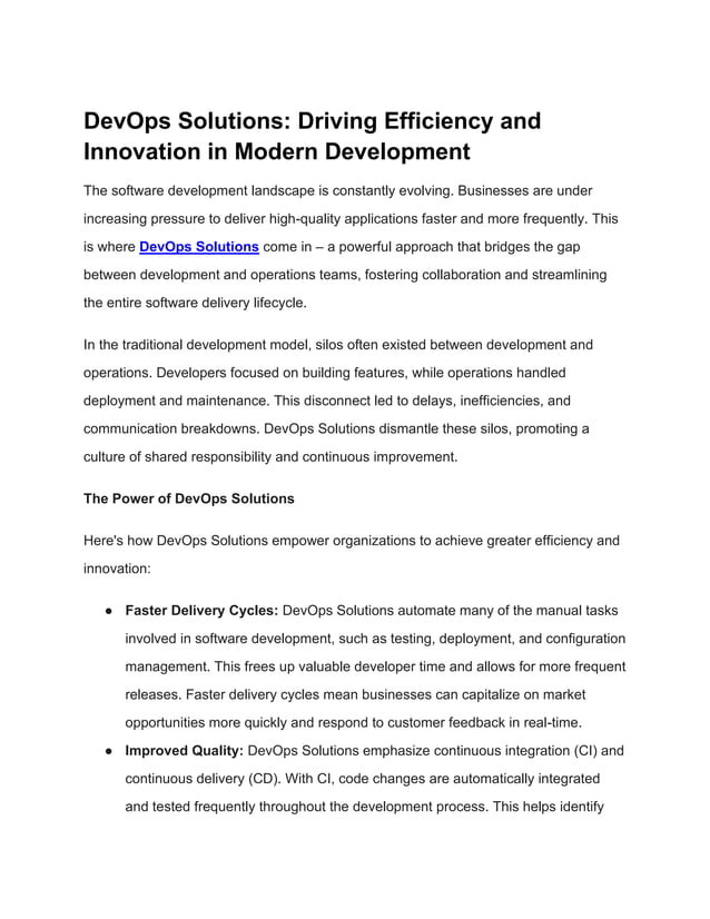 DevOps Solutions: Driving Efficiency and Innovation in Modern Development | PDF
