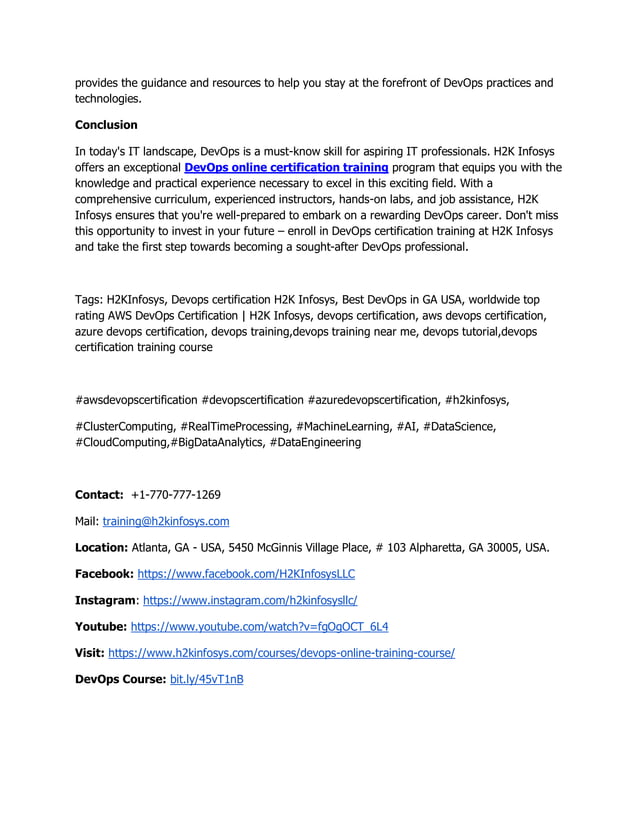 Devops Training At H2k Infosys Pdf