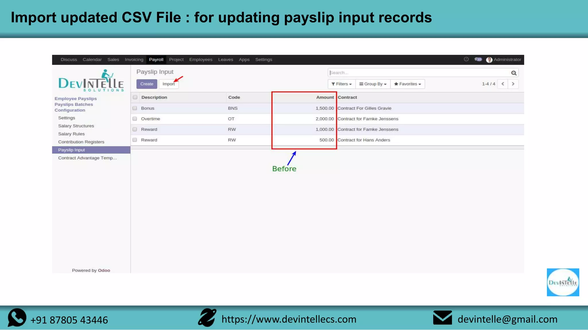 Payslip input (Export / Import payslip records in Oddo | PPTX