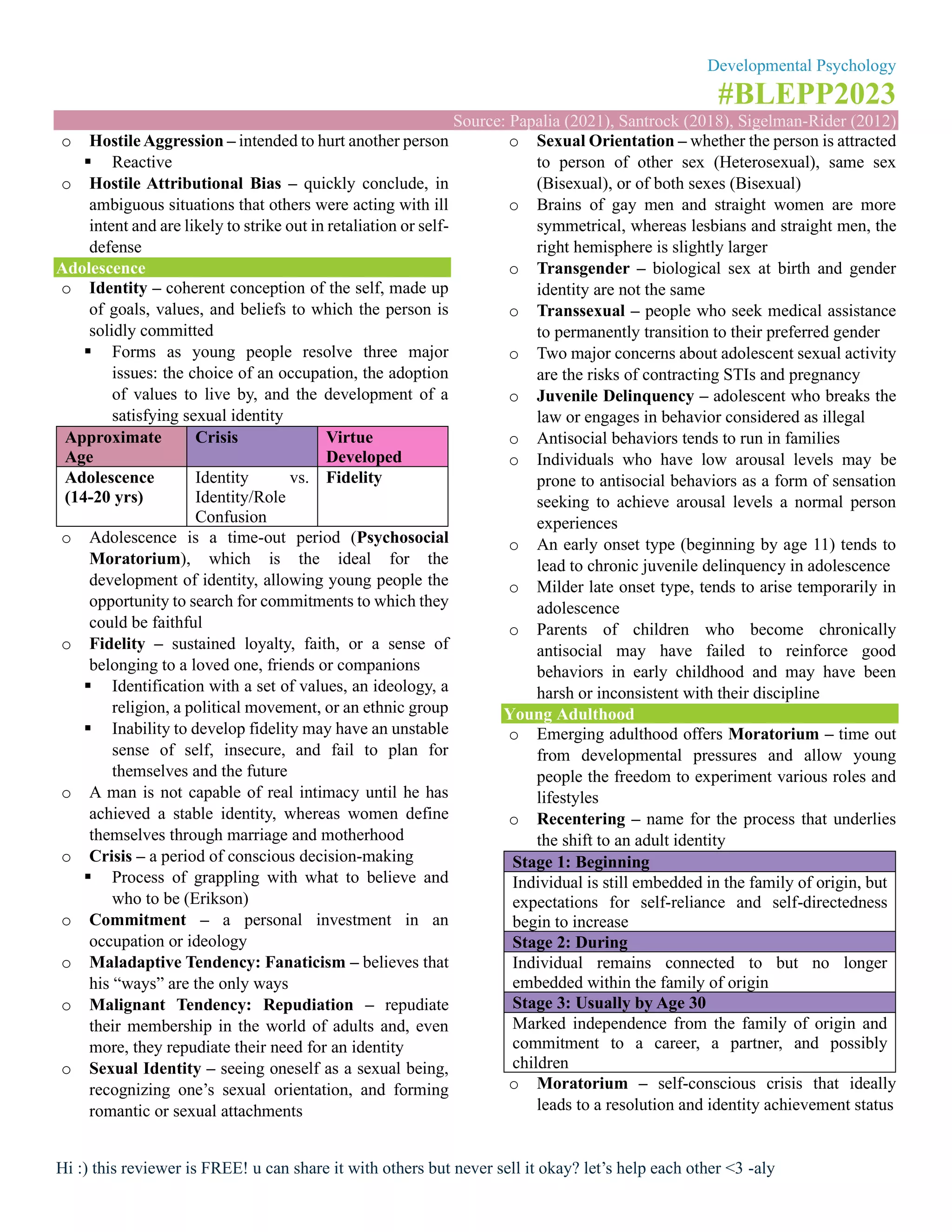BLEPP Reviewer - Developmental Psychology | PDF