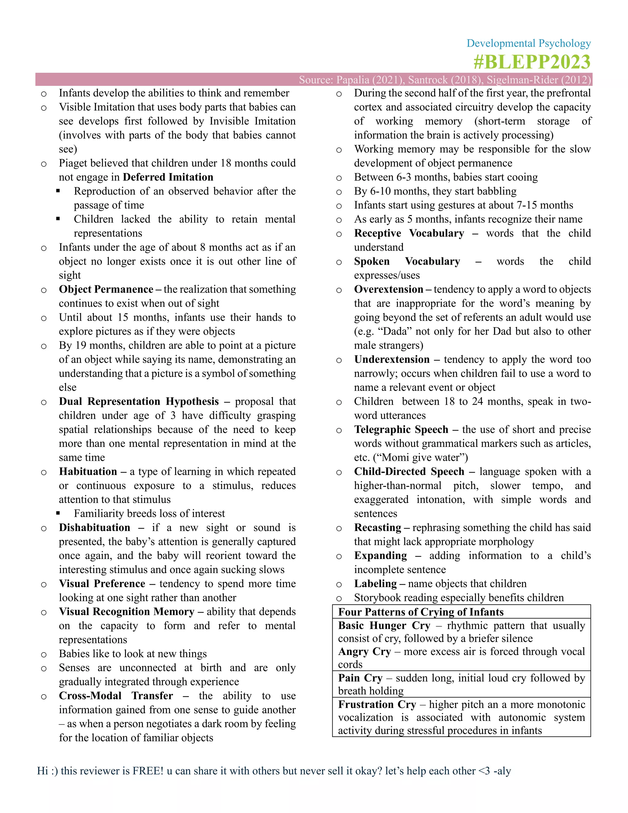 BLEPP Reviewer - Developmental Psychology | PDF