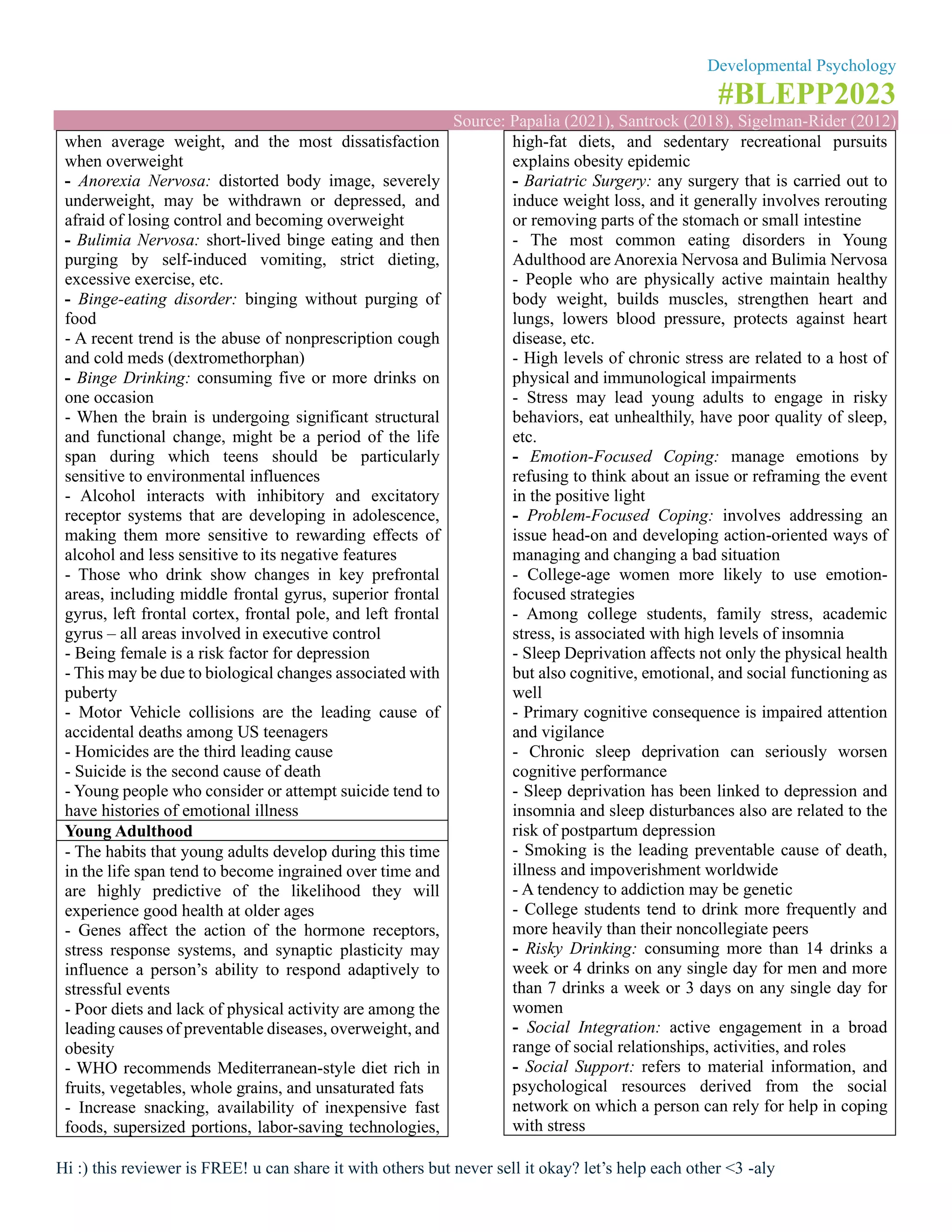 BLEPP Reviewer - Developmental Psychology | PDF