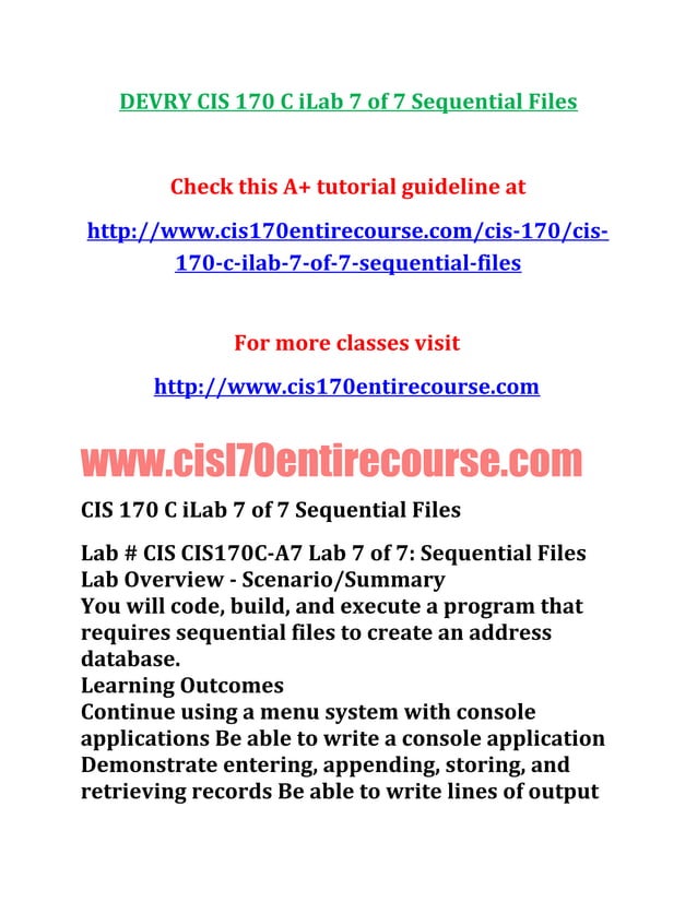 Devry cis-170-c-i lab-7-of-7-sequential-files | PDF