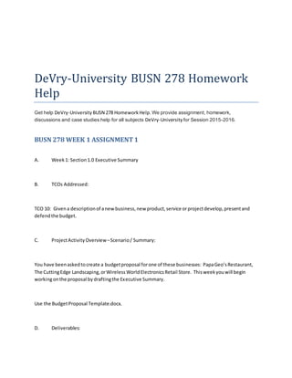 De vry university busn 278 homework help | DOCX | Business Accounting & Finance | Business