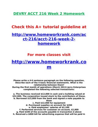 Devry acct 216 week 2 homework | PDF | Business Accounting & Finance | Business