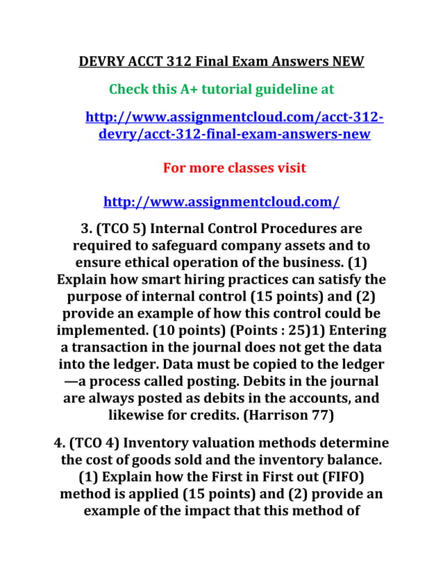 Devry acct 312 final exam answers new | PDF