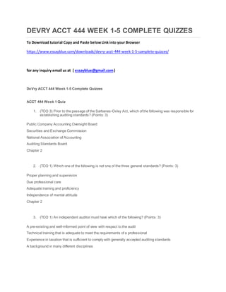 Devry acct 444 week 1 5 complete quizzes | PDF