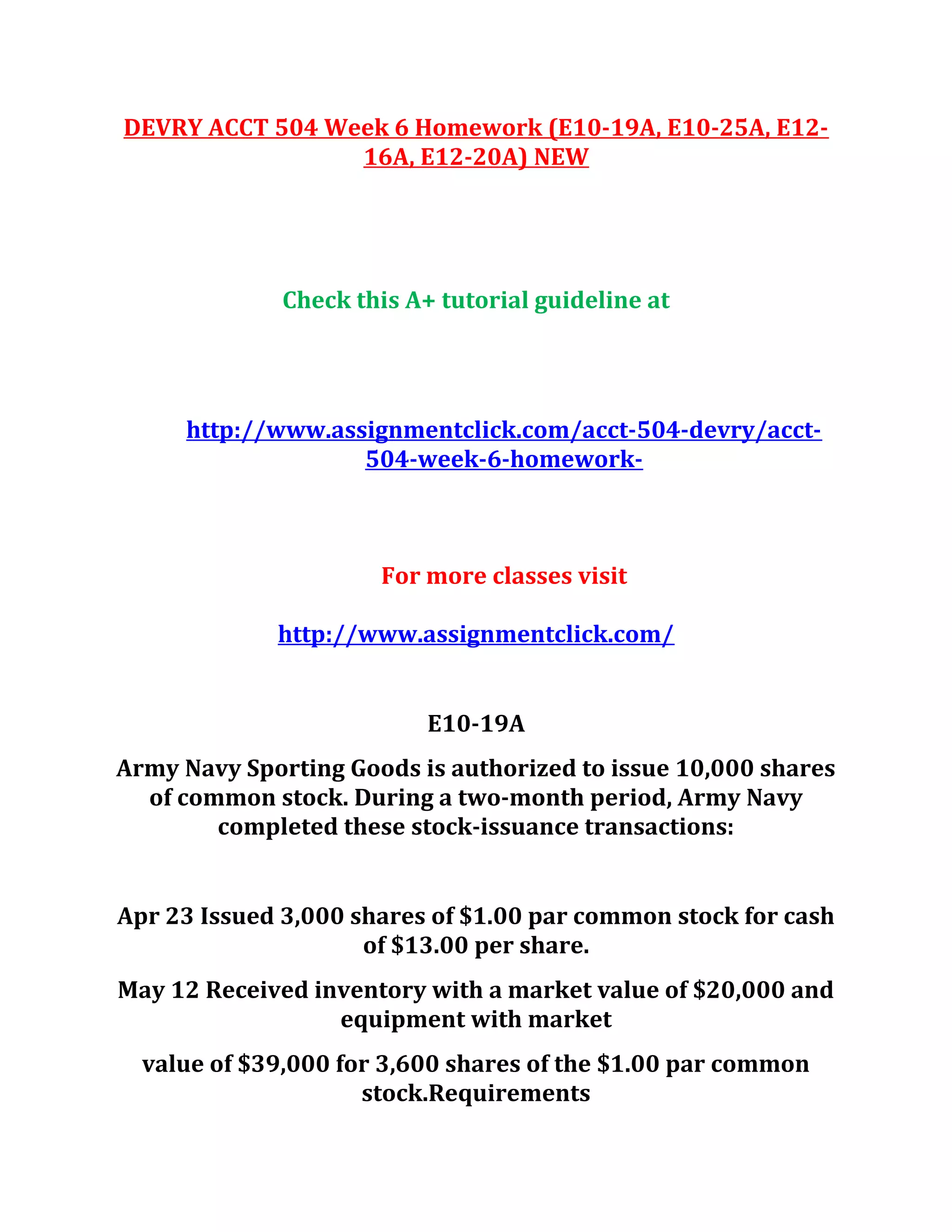 Devry acct 504 week 6 homework | PDF