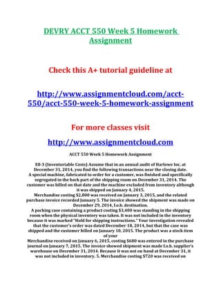 Devry acct 550 week 5 homework assignment | DOC