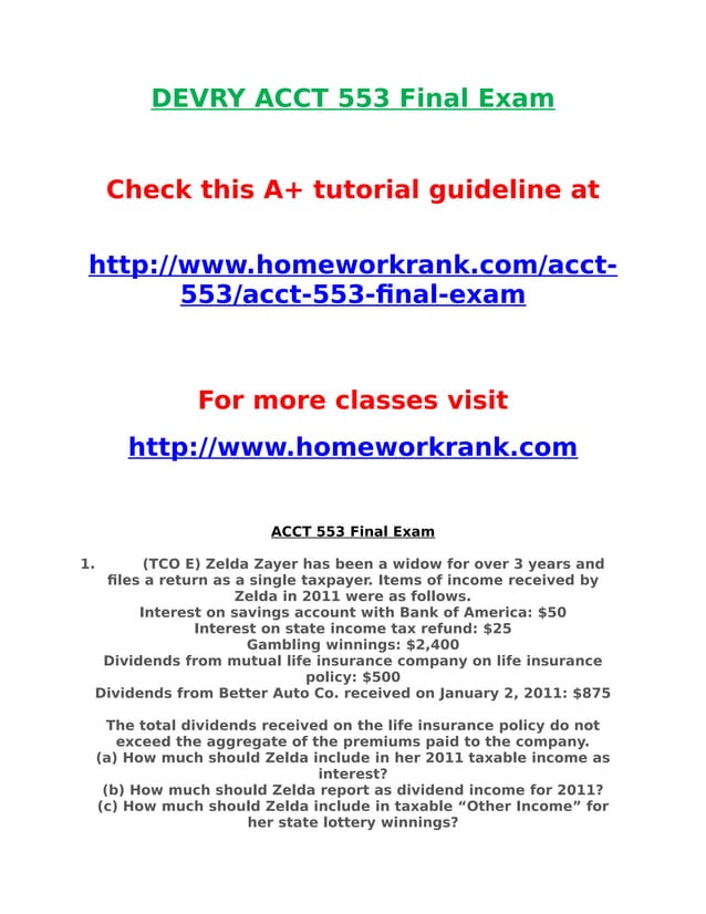 Devry acct 553 final exam
