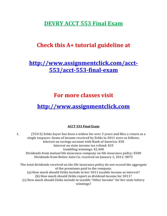 Devry acct 553 final exam | DOC | Business Accounting & Finance | Business