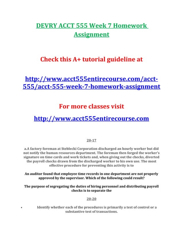 Devry acct 555 week 7 homework assignment | DOC