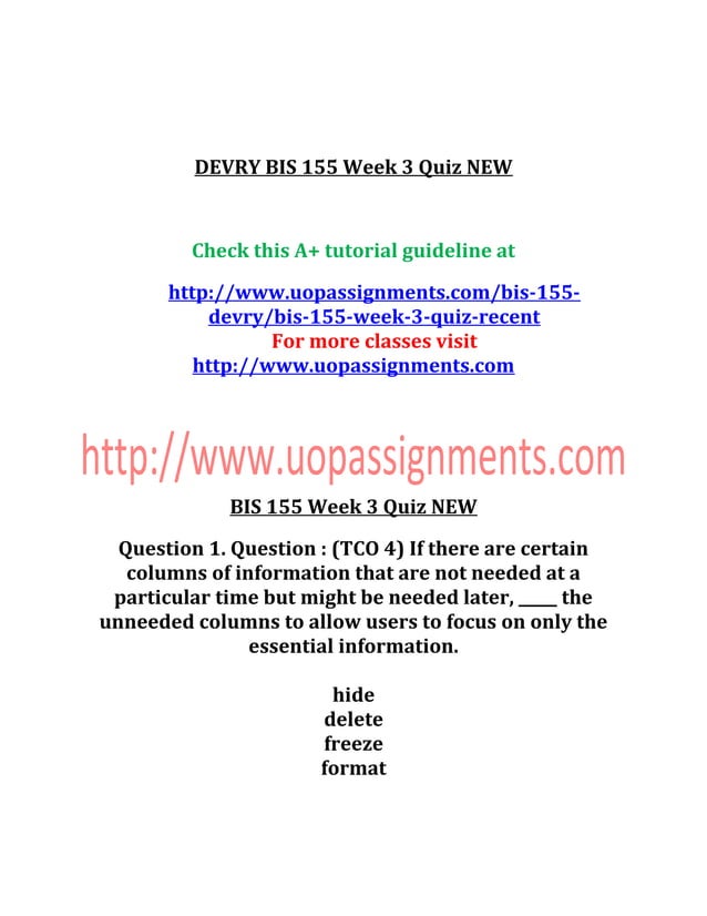 Devry bis 155 week 3 quiz new | PDF