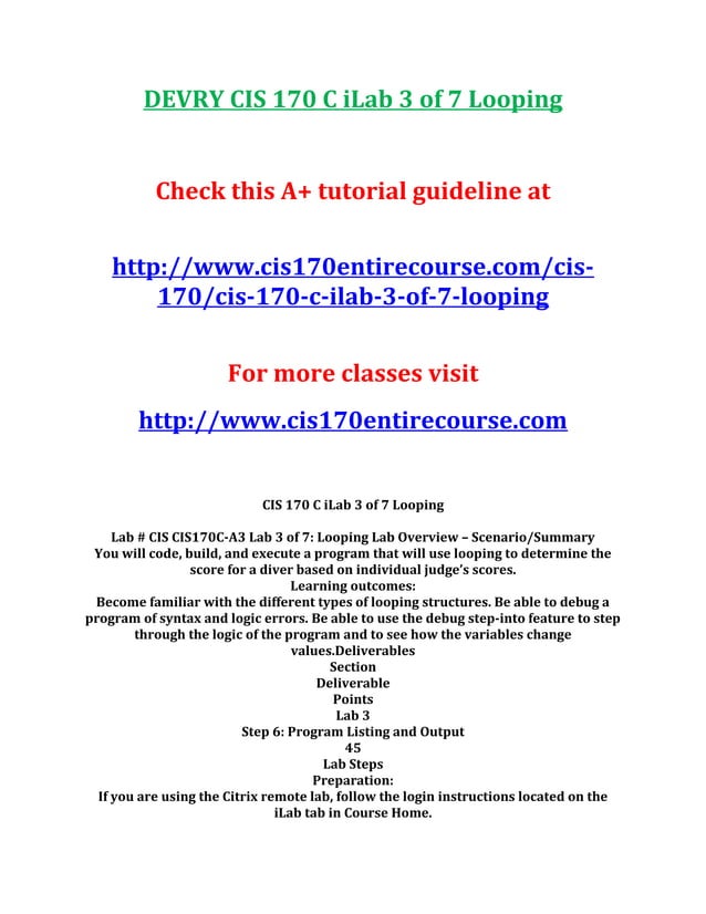 Devry cis 170 c i lab 3 of 7 looping | PDF