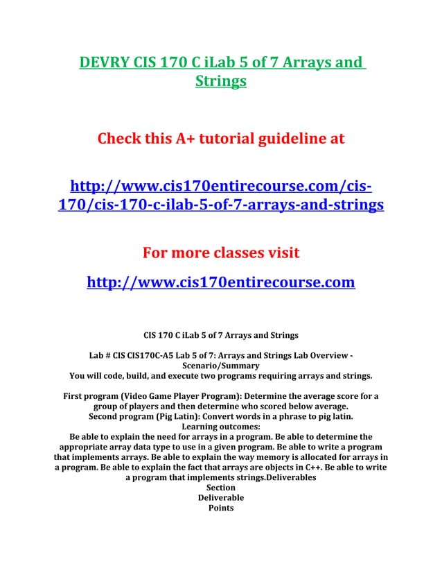 Devry cis 170 c i lab 5 of 7 arrays and strings | PDF